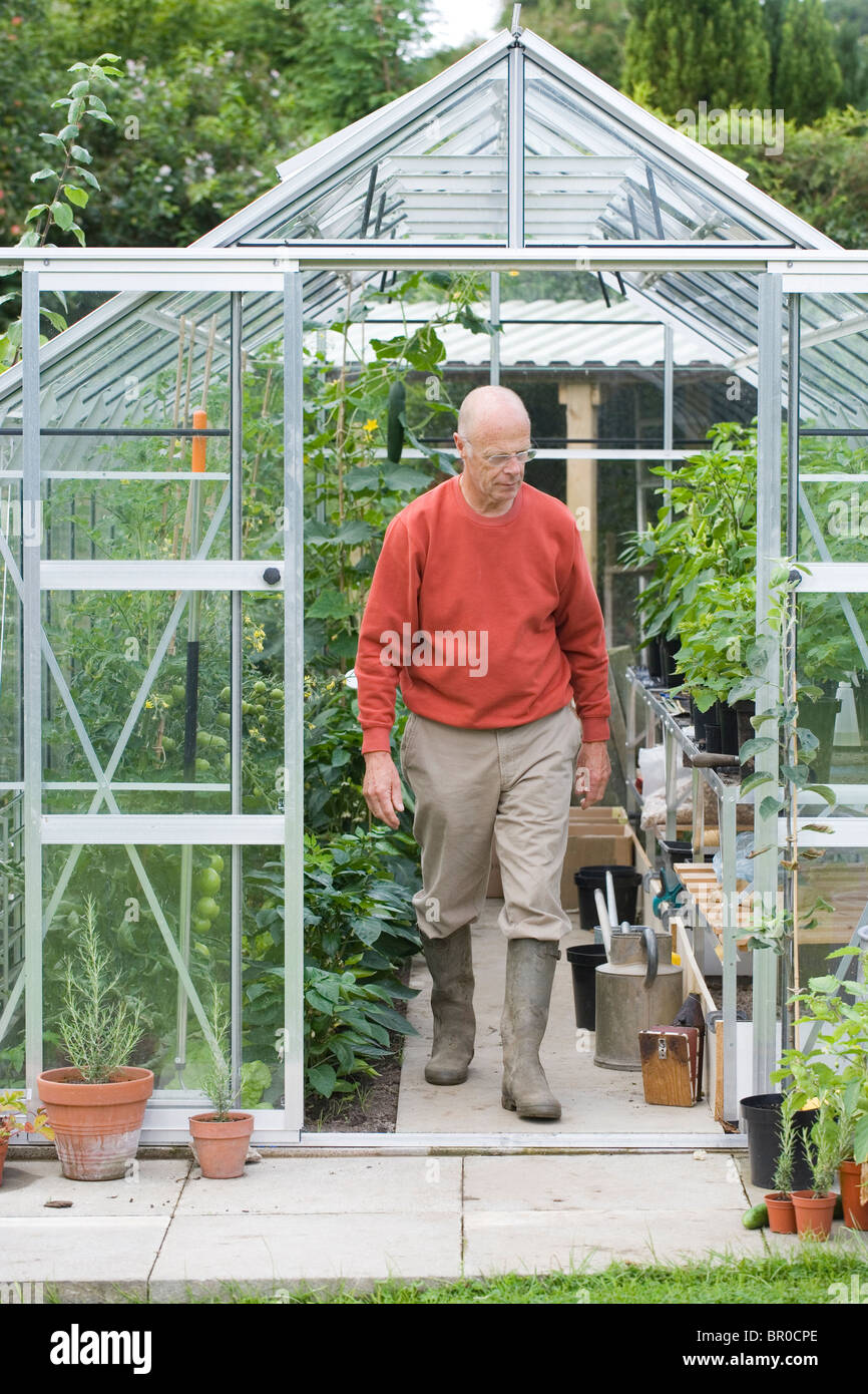 Green house and gardener. July Stock Photo - Alamy