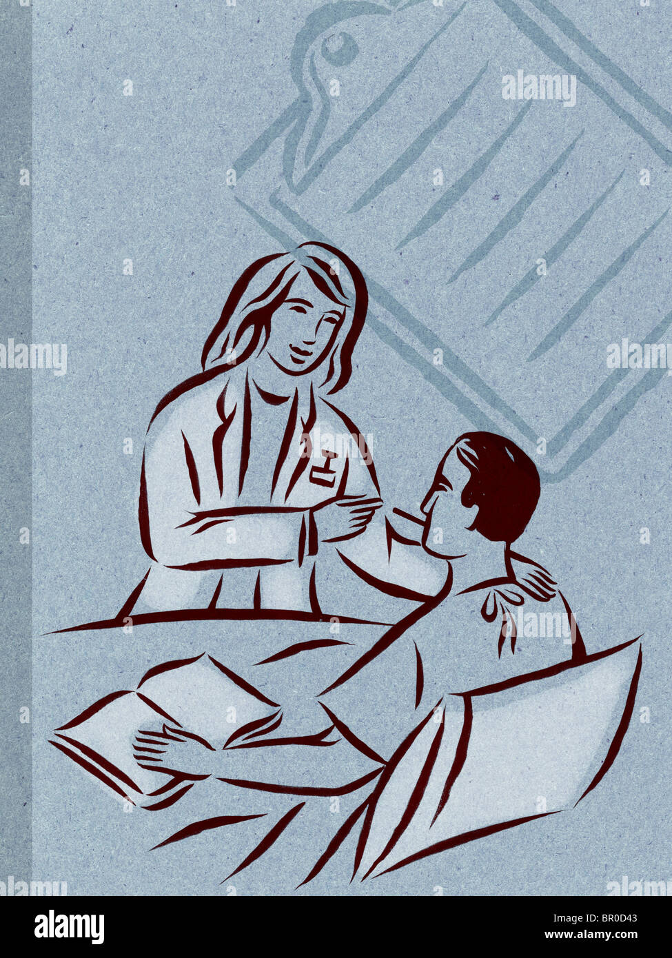 Illustration of a doctor with a bedridden patient, and a clipboard in ...