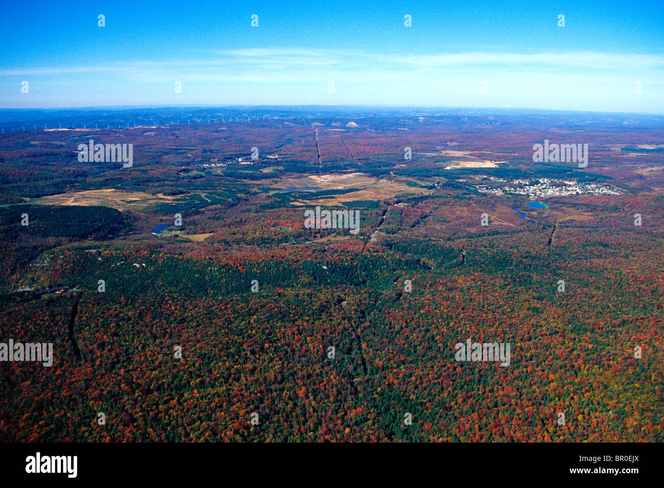 Aerial view of Davis, WV and the Backbone Mountain wind power ...
