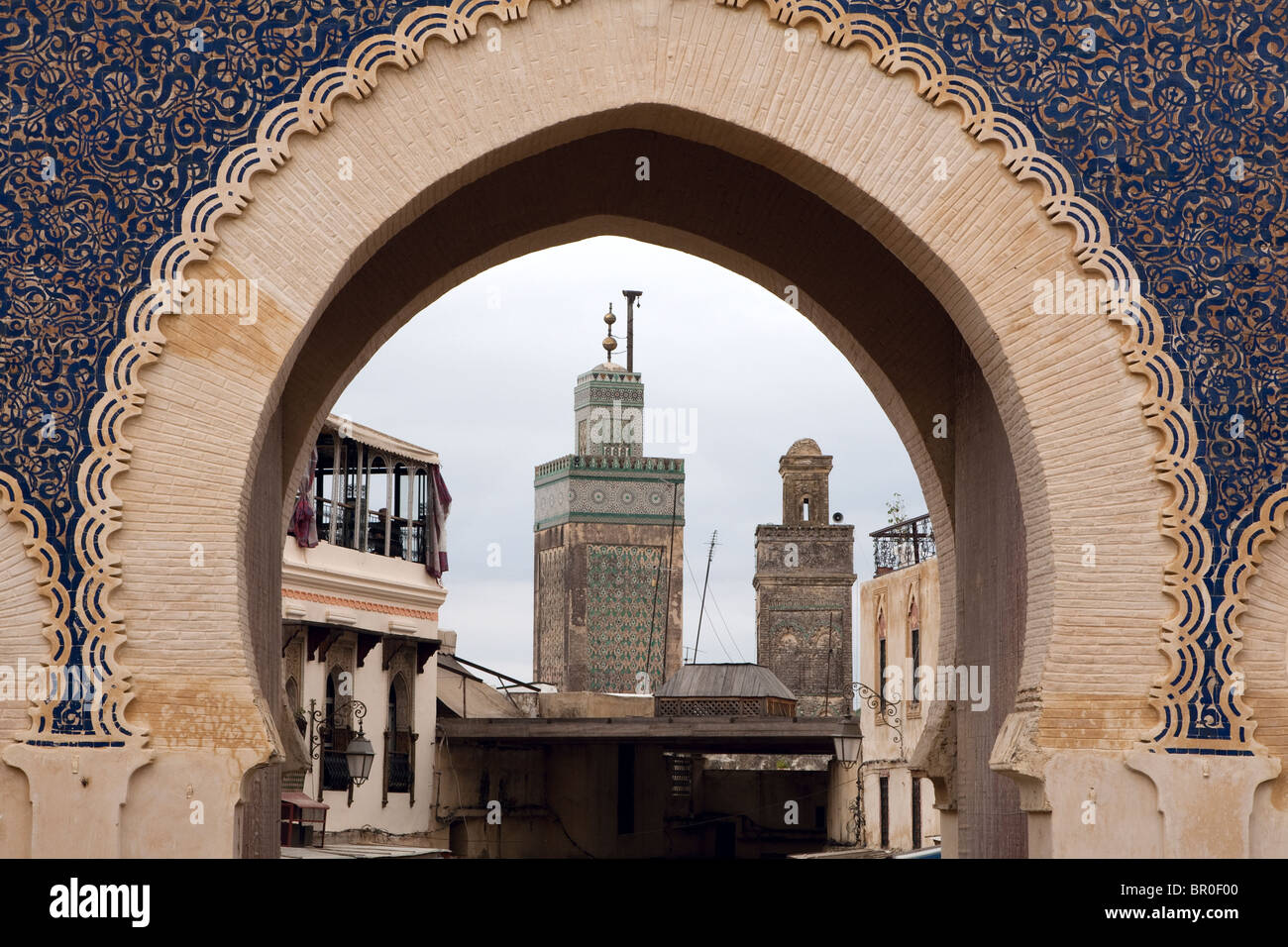 Bab Boujloud, The Blue Gate, blue zellij tiles, Fez, Morocco Stock ...