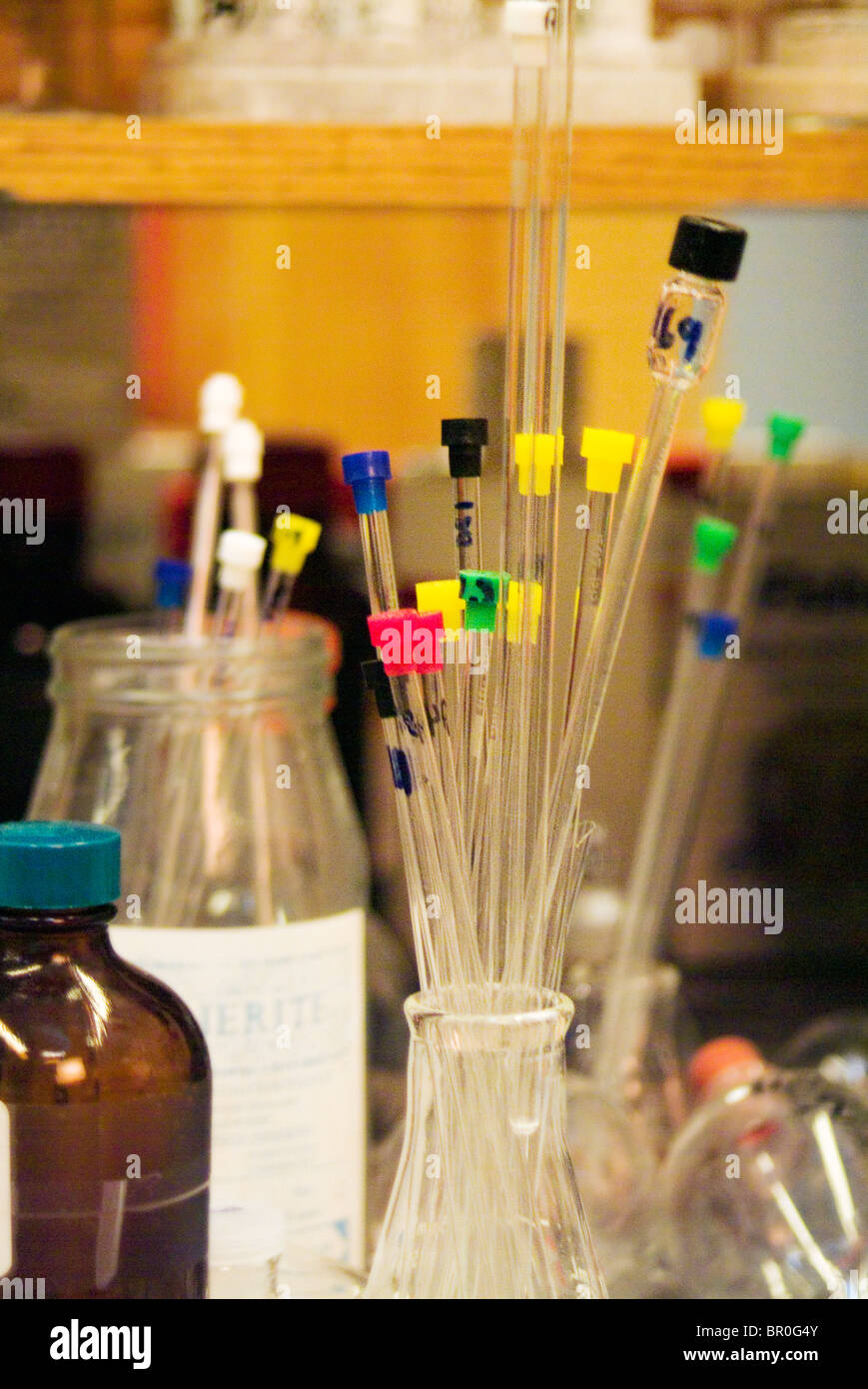 Chemistry glassware in laboratory Stock Photo - Alamy