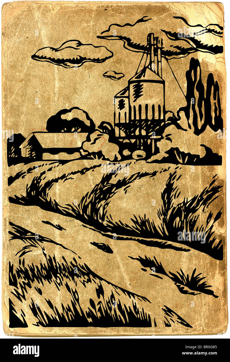 Grain silo in farm scene on brown Stock Photo - Alamy
