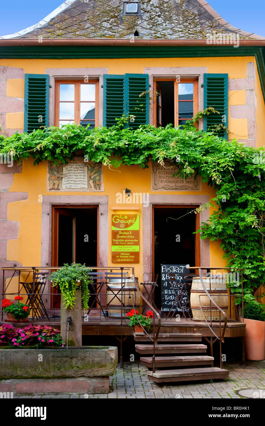 Front of beautiful Alsace style café Stock Photo - Alamy
