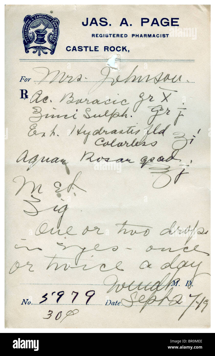 A vintage medical prescription Stock Photo - Alamy