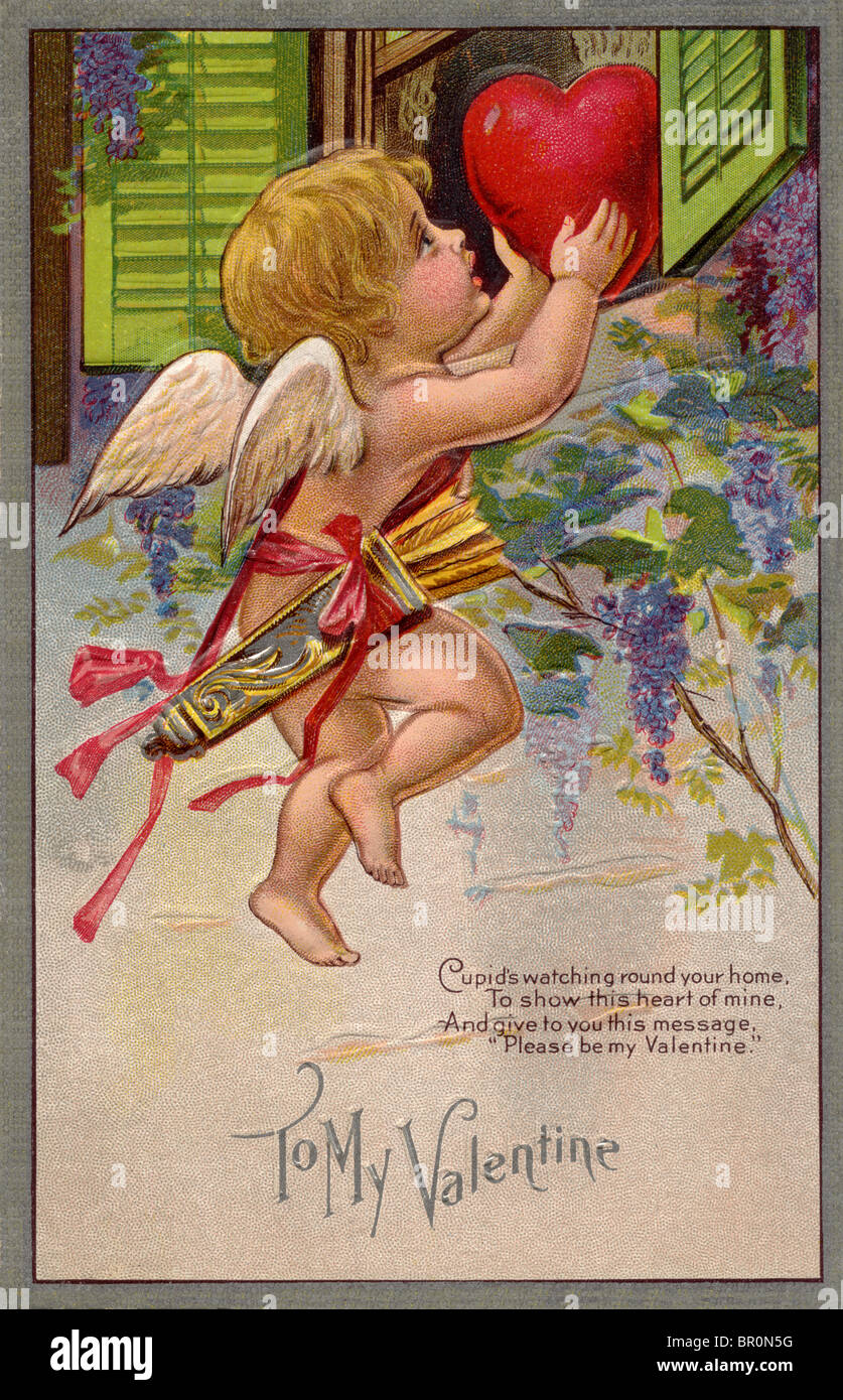 A vintage To My Valentine card with a cupid making a special delivery ...