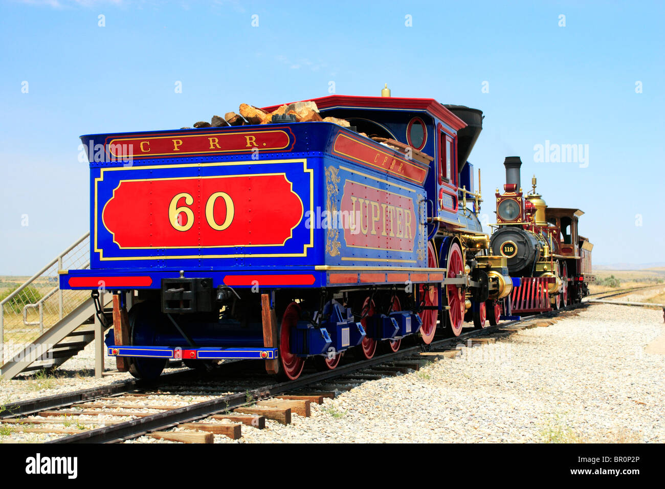 Central Pacific Railroad #60, the Jupiter, sits on the rails at Stock ...