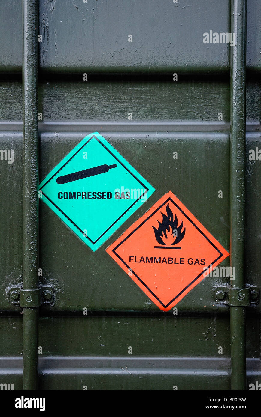 health and safety warning signs on side of container england uk Stock ...