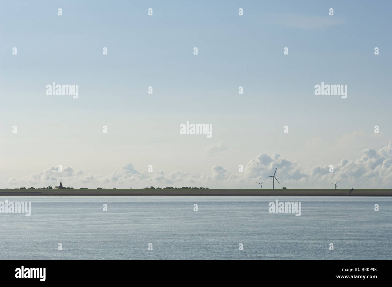 Wadden Sea landscape with wind turbines, Holland Stock Photo - Alamy