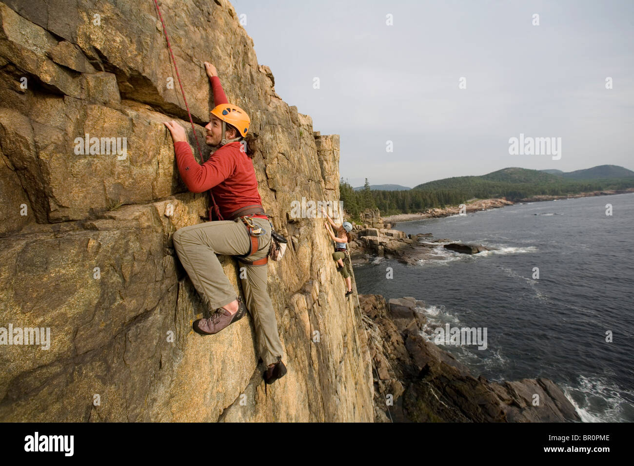 Rock Climbing on oceanside cliffs, Maine Stock Photo - Alamy