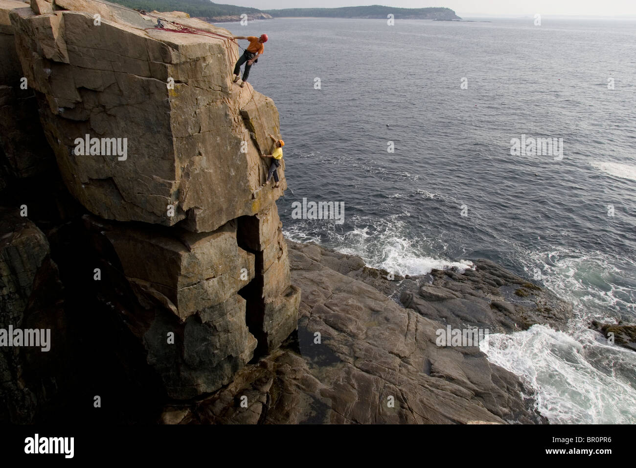 Rock Climbing on oceanside cliffs, Maine Stock Photo - Alamy