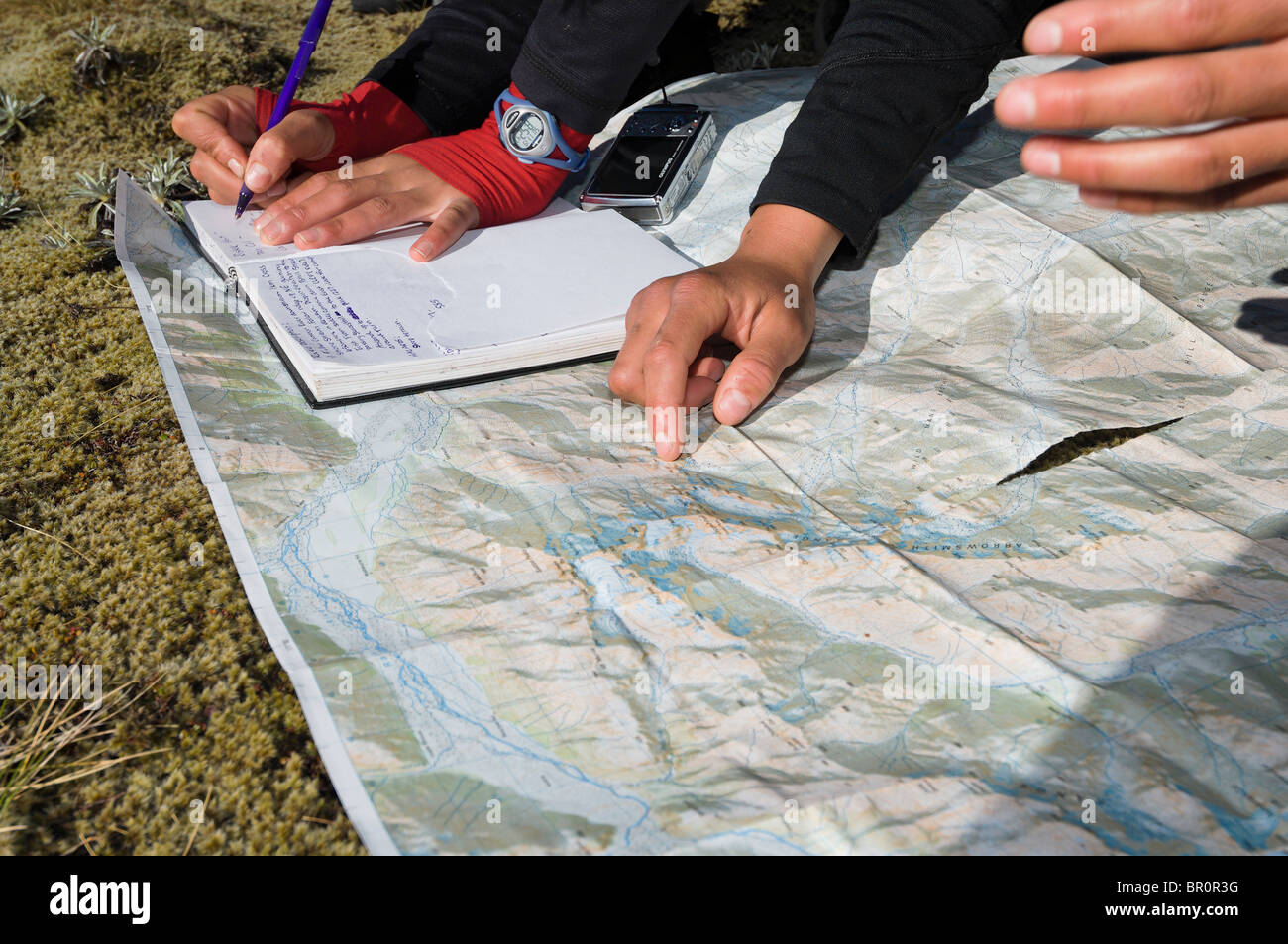 New Zealand, South Island, Arrowsmith Range. Lydia Ode and Cora Andrews ...