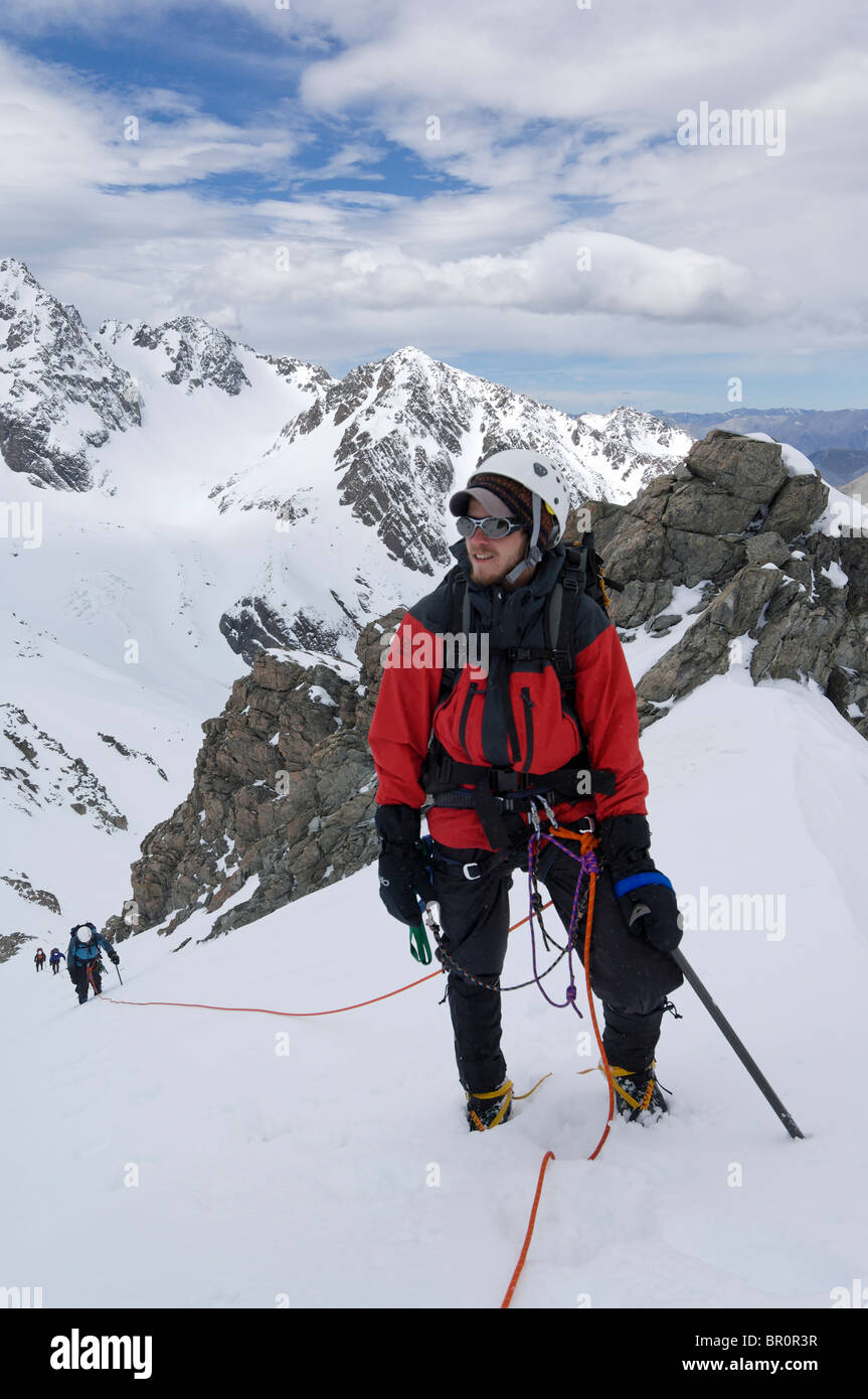 New Zealand, South Island, Arrowsmith Range. Eric Cone and team mates ...