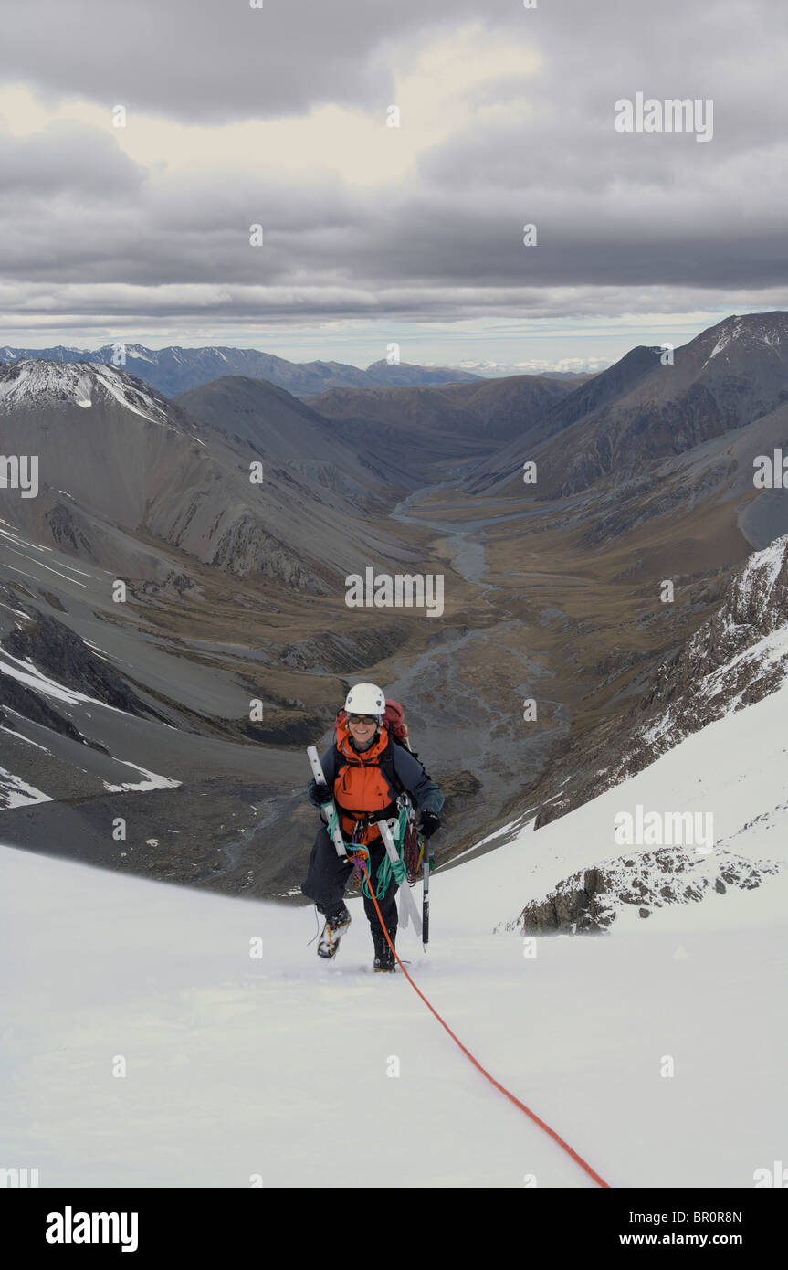 New Zealand, South Island, Arrowsmith Range. Lydia Ode mountaineering ...