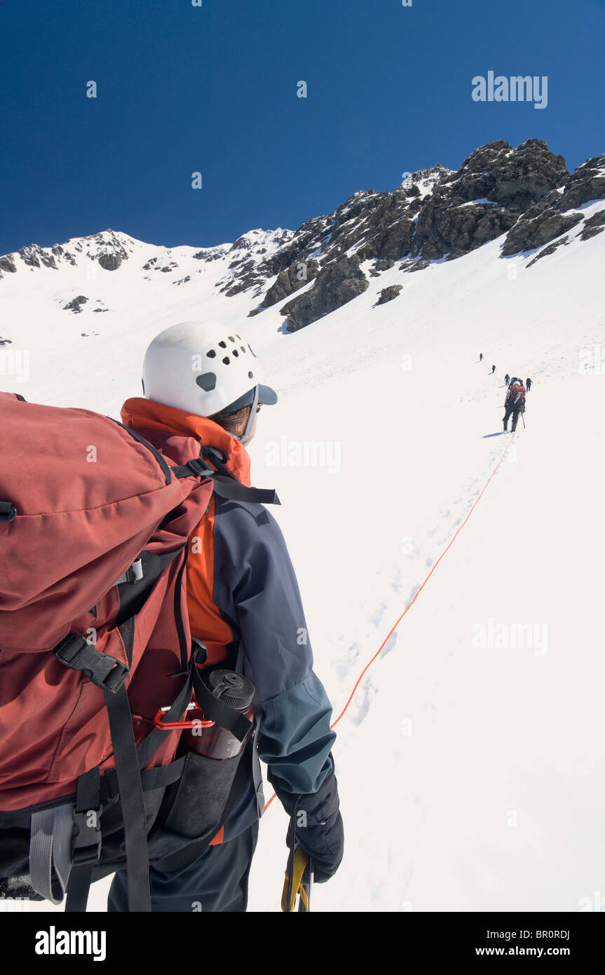 New Zealand, South Island, Arrowsmith Range. Lydia Ode mountaineering ...