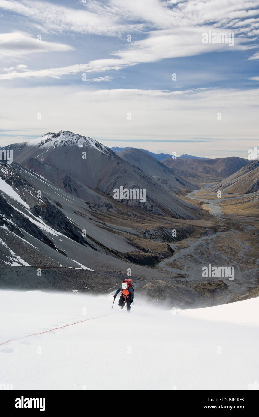 New Zealand, South Island, Arrowsmith Range. Lydia Ode mountaineering ...