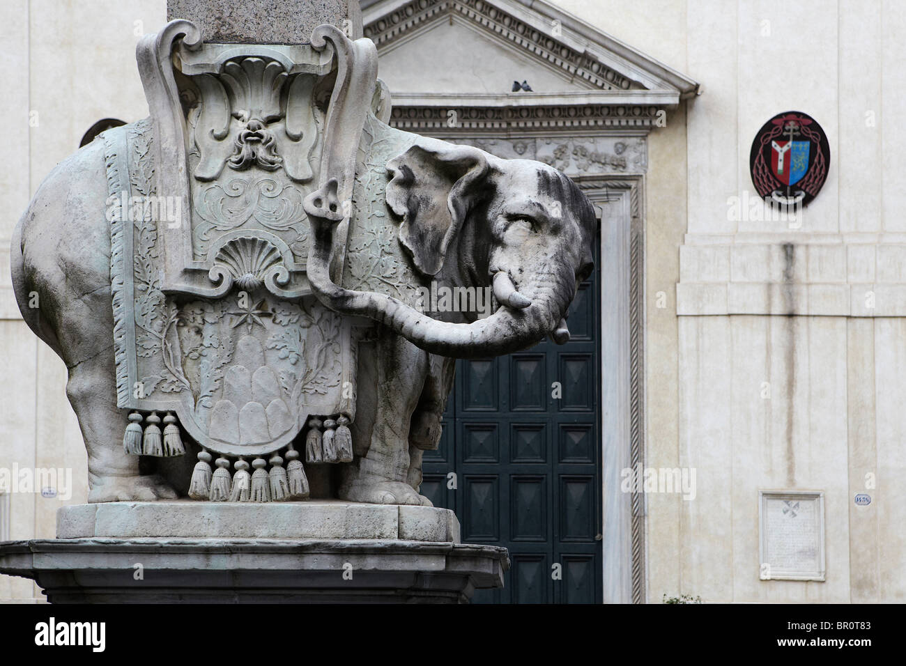 Detail of elephant carving on obelisk Minerveo in Rome, Italy Stock ...
