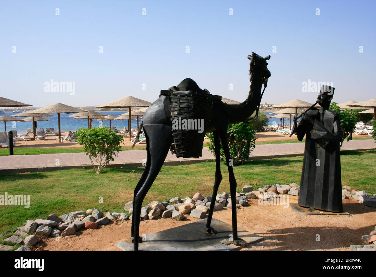 Camel and Bedouin metal sculptures in the grounds of Fort Arabesque ...