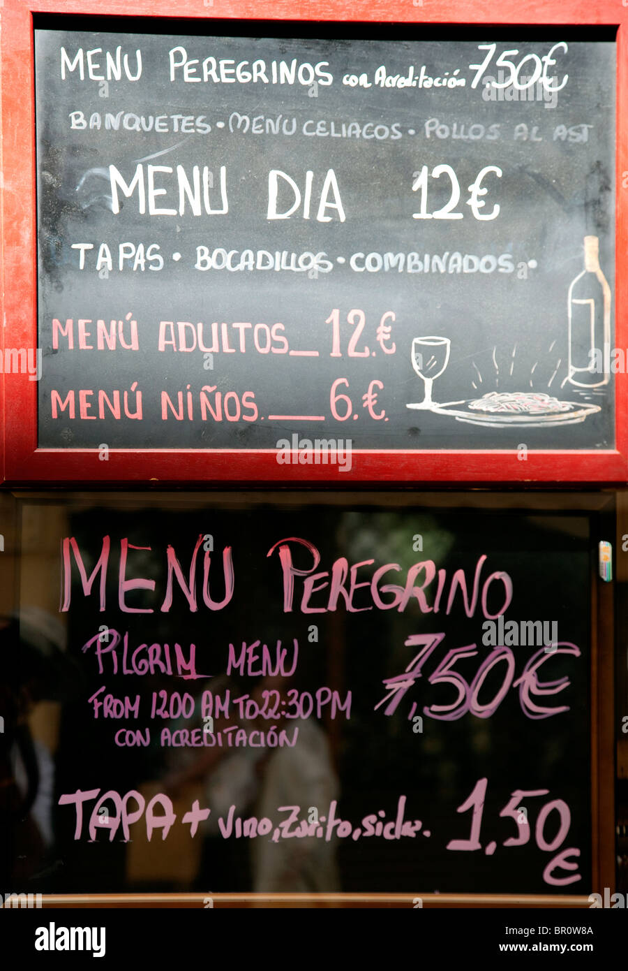 Special menu for pilgrims in Spanish restaurant in Jaca, Aragon, Spain ...