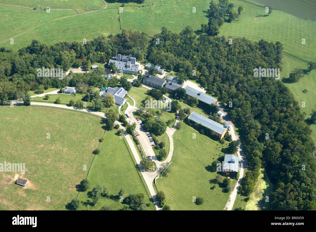 Aerial view of the Woodford Reserve bourbon distillery in Versailles ...