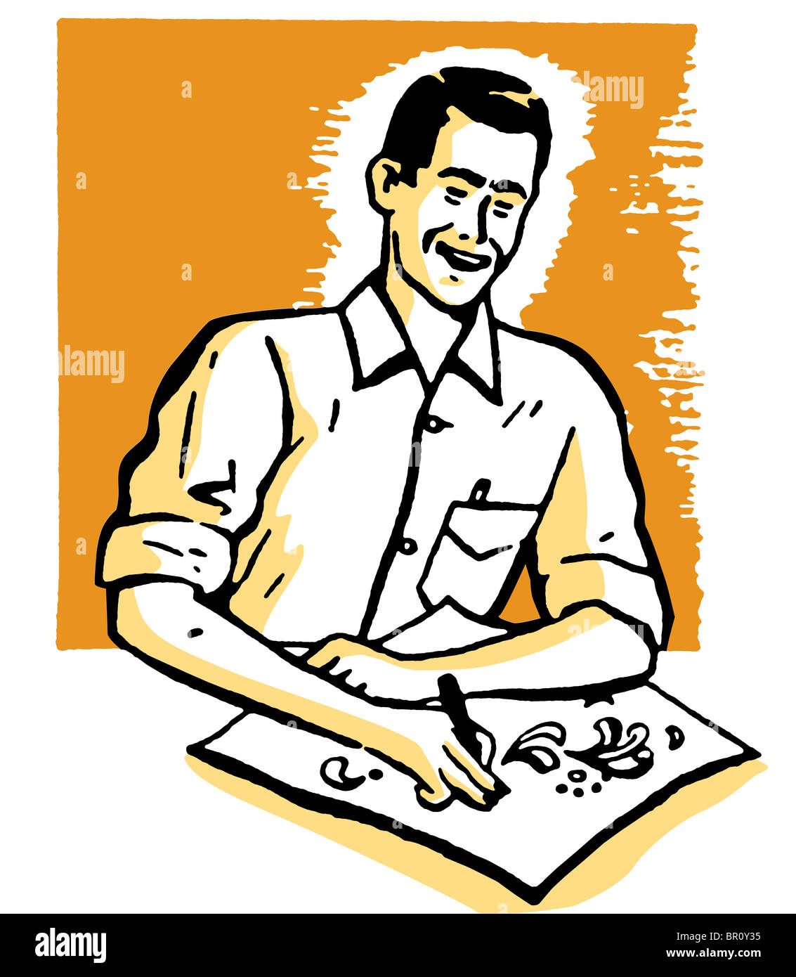 An illustration of a man drawing a picture at a desk Stock Photo - Alamy