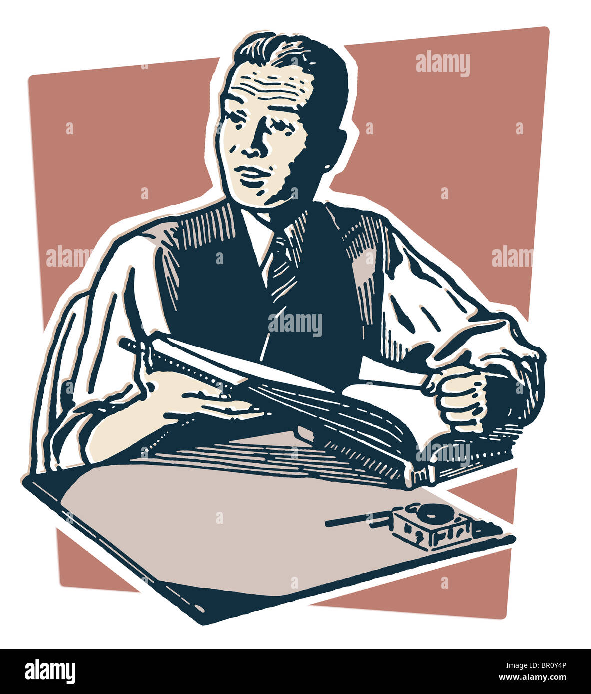 Painting of old man reading books Cut Out Stock Images & Pictures - Alamy