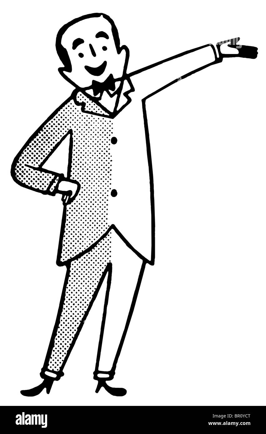 Presenting man in white Black and White Stock Photos & Images - Alamy