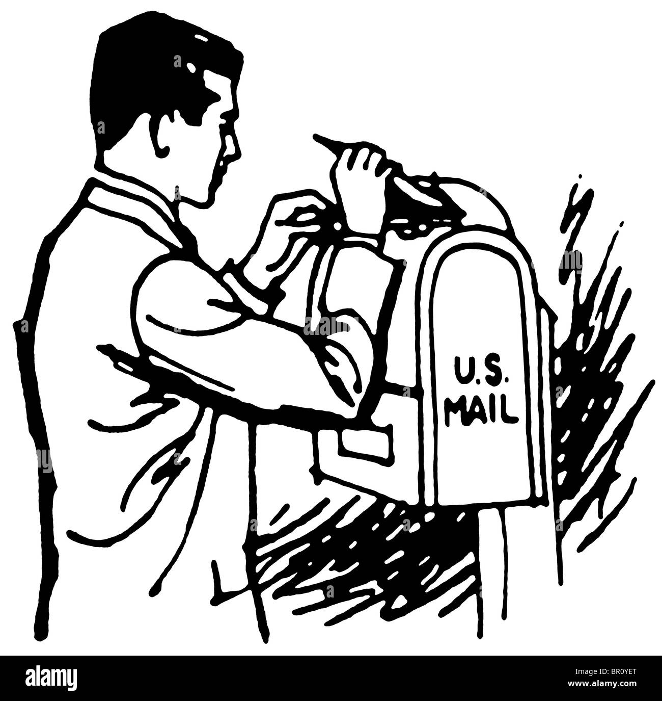A black an white version of a businessman delivering his mail Stock ...