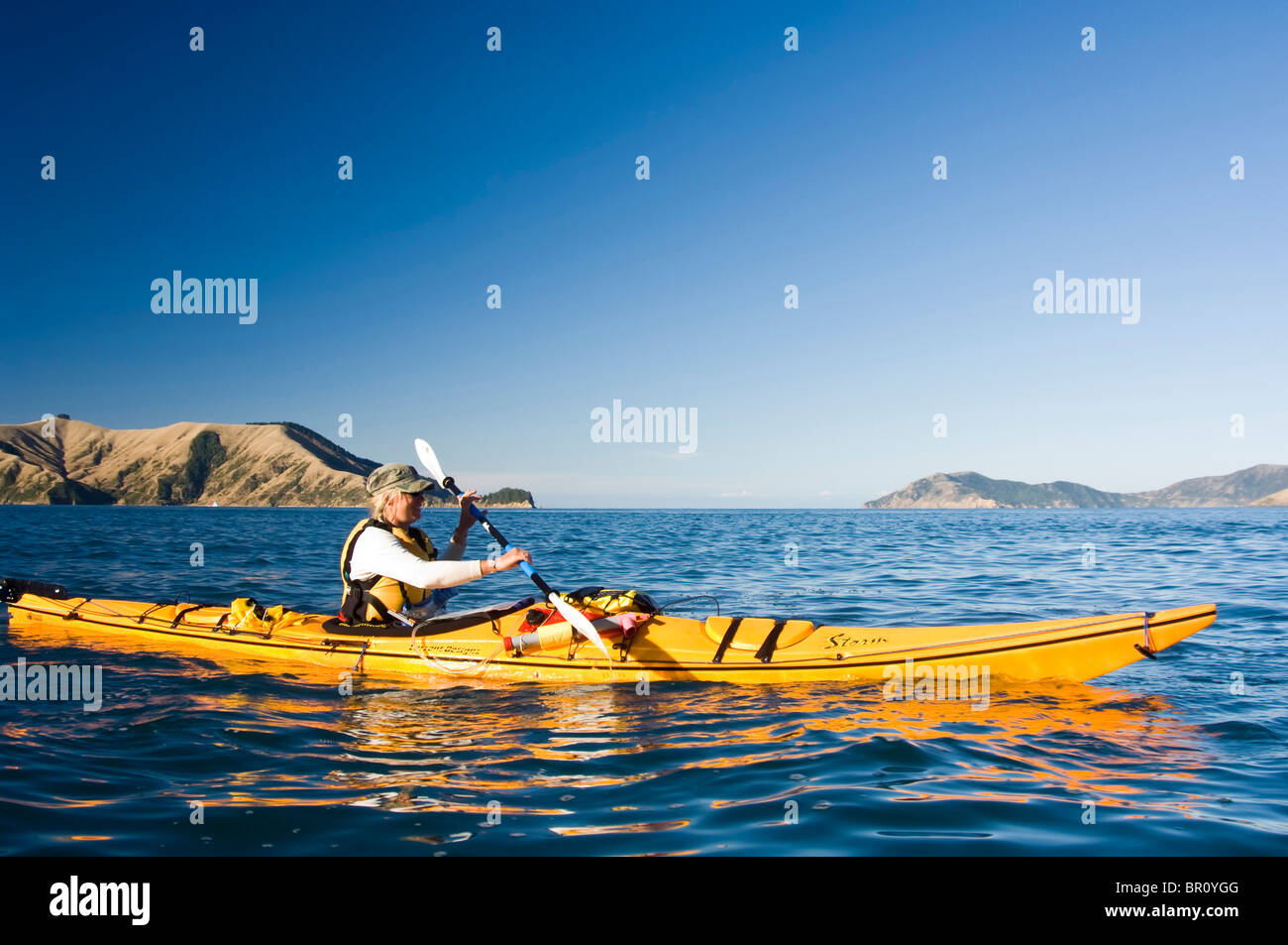 New Zealand, South Island, Marlborough Sounds. Jaclyn Neil sea kayaking ...