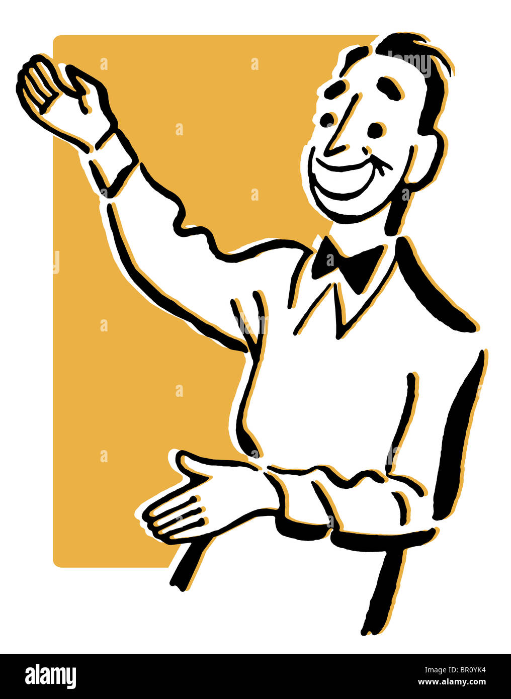 A cartoon style drawing of a host directing guests Stock Photo - Alamy
