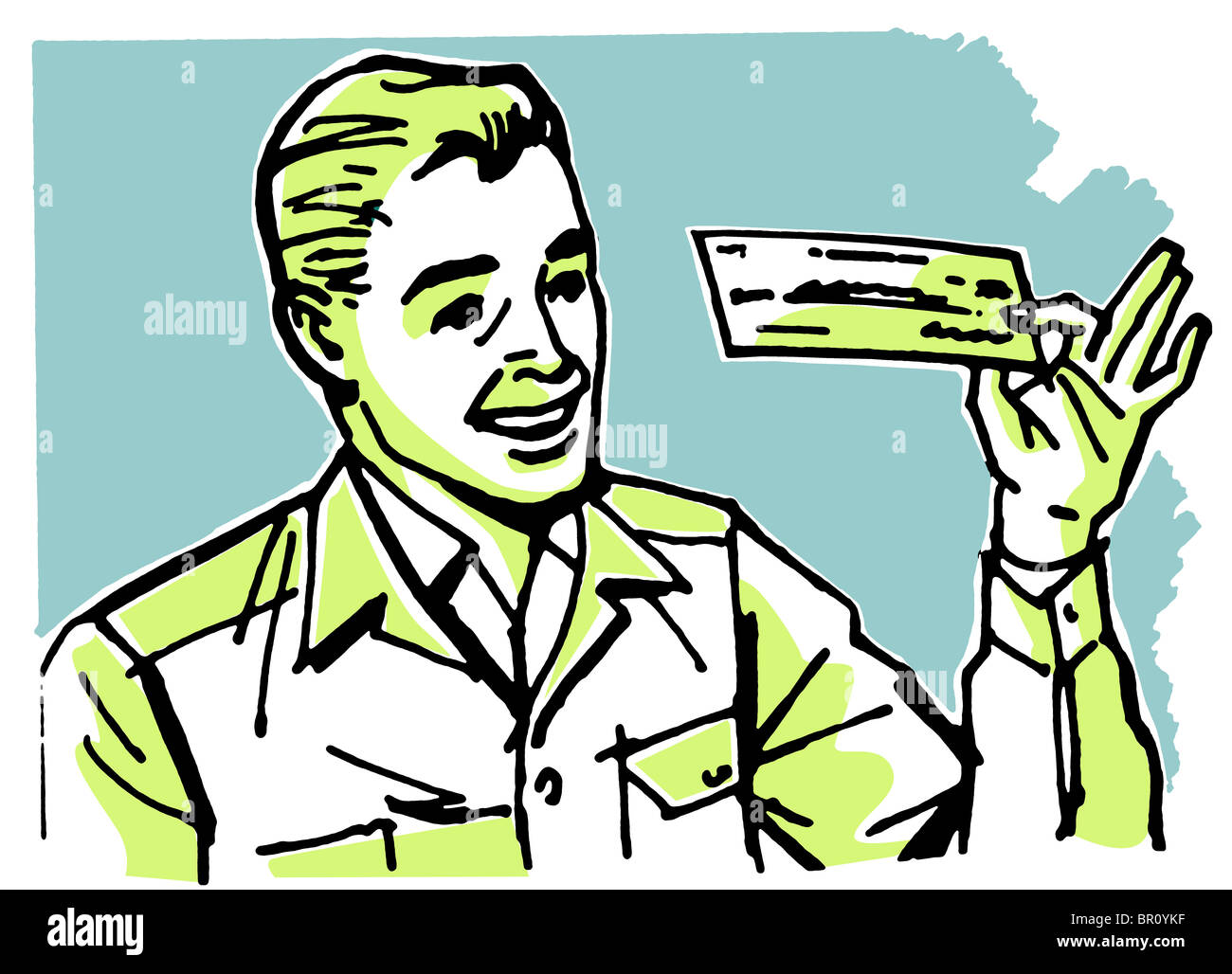 A graphic illustration of a business man examining a check Stock Photo ...