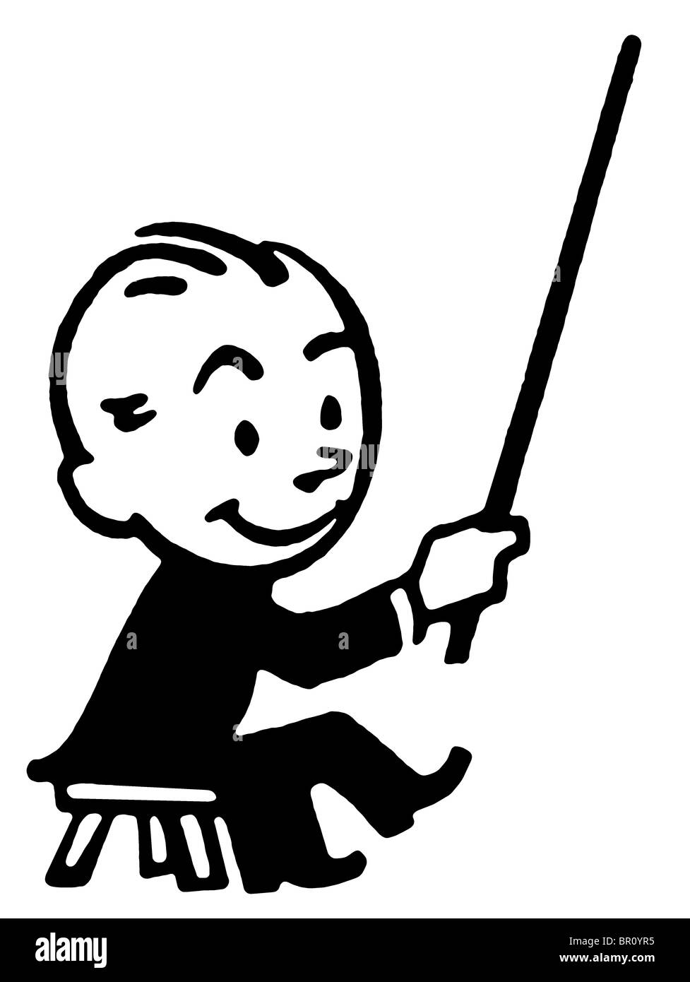 A black and white version of a cartoon style drawing of a conductor ...