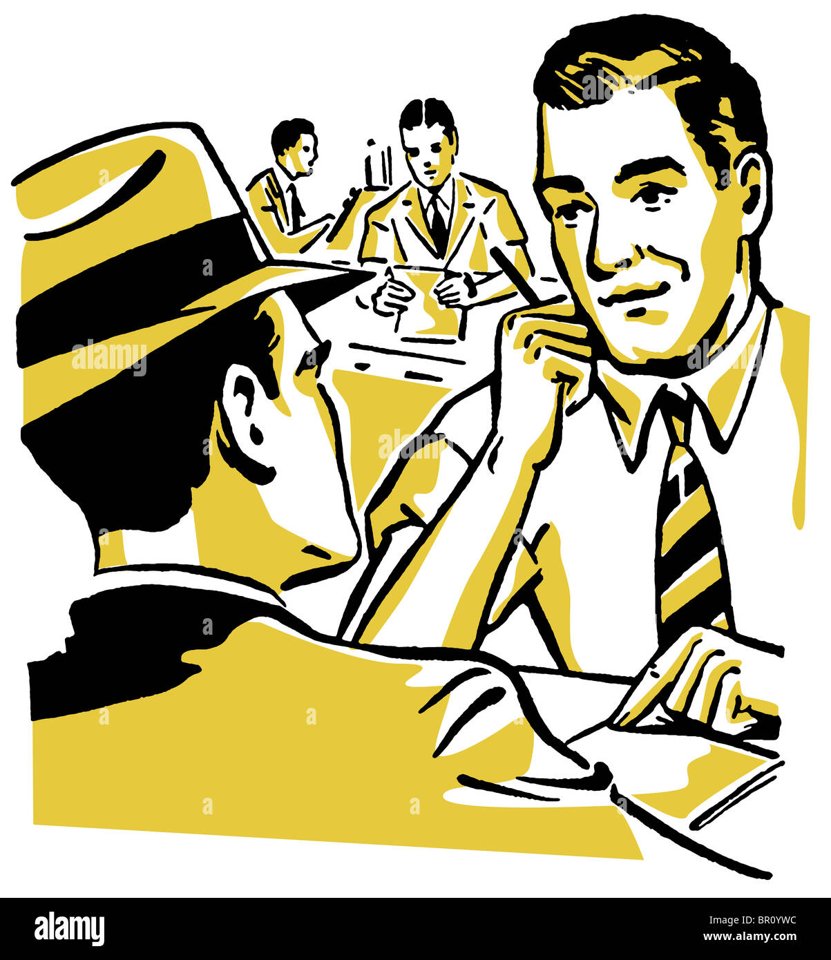 A graphic illustration of two men doing a business deal Stock Photo - Alamy