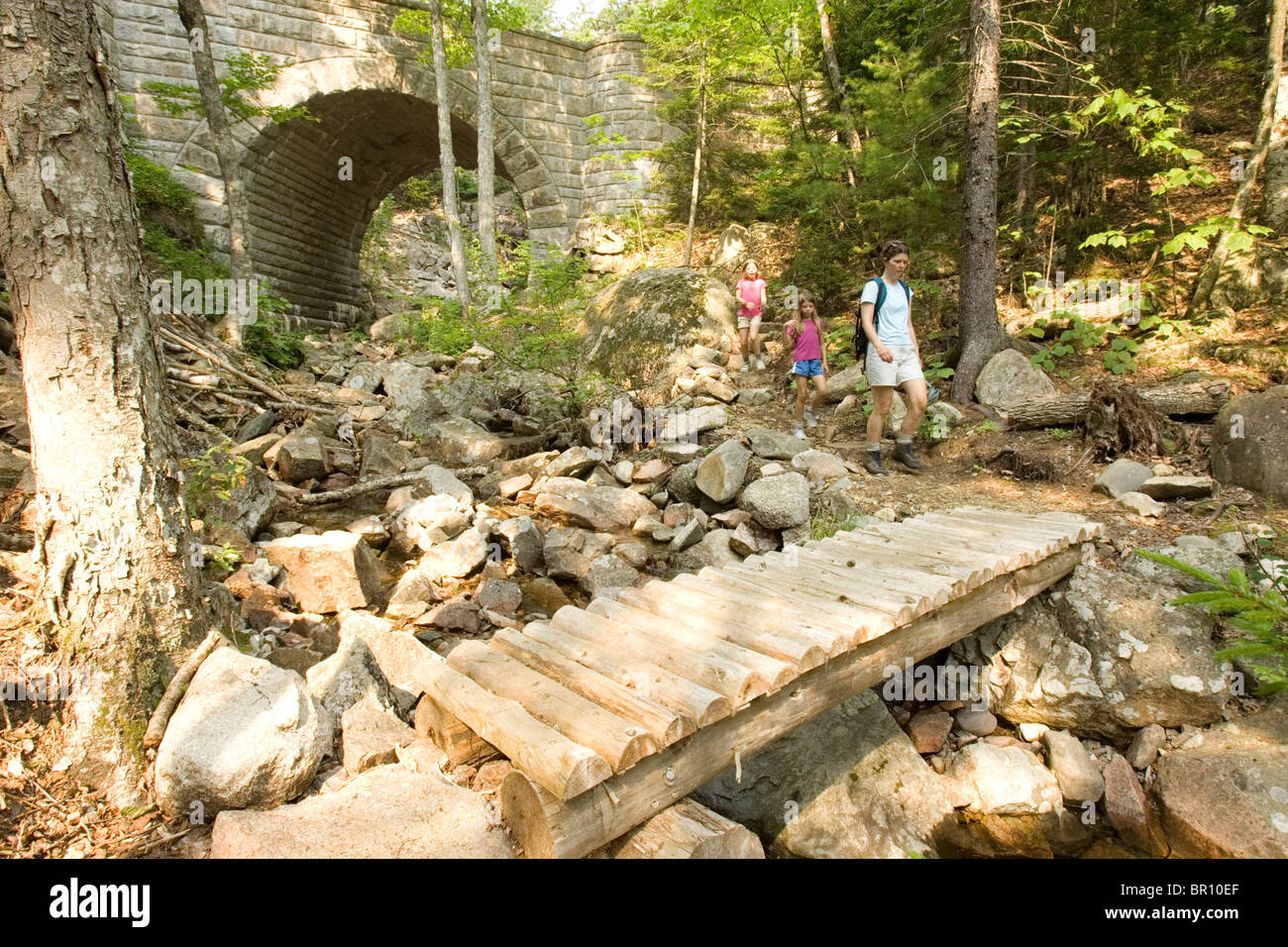 A stone bridge along the carriage roads at Acadia National Park in ...