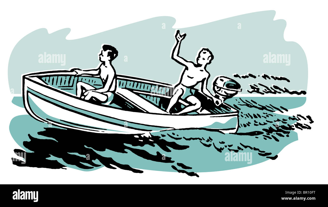 Two young boys enjoying a boat ride Stock Photo - Alamy