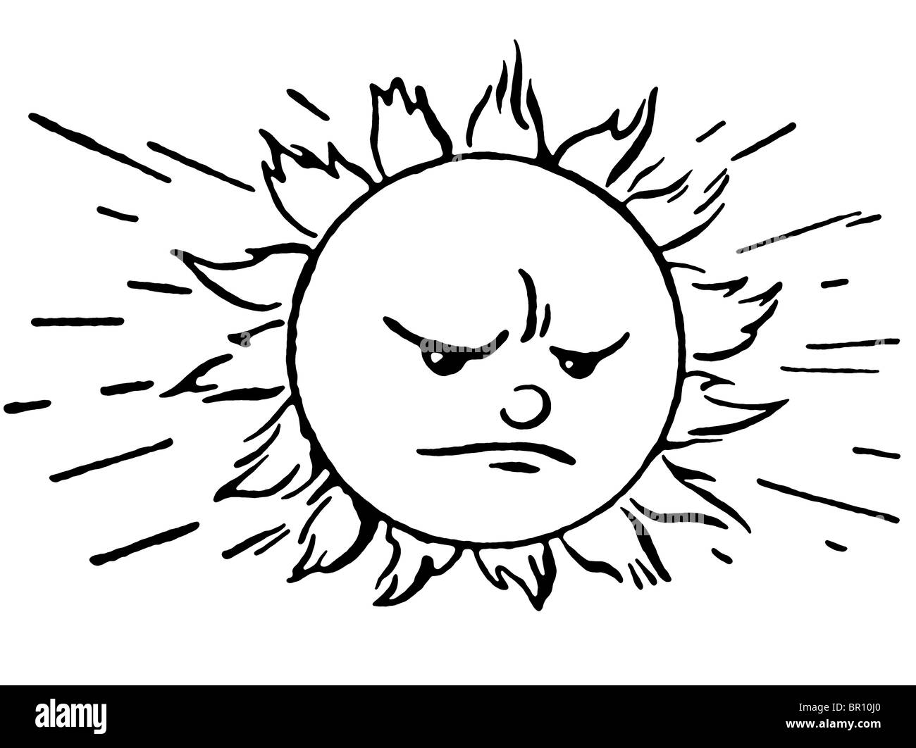 A black and white version of an angry looking flaming sun Stock Photo ...