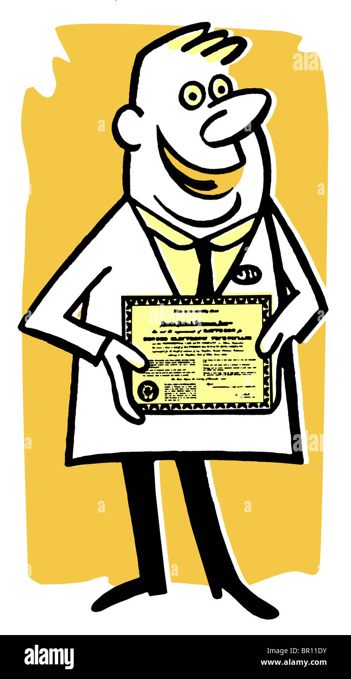 A cartoon style illustration of a doctor with his diploma Stock Photo ...