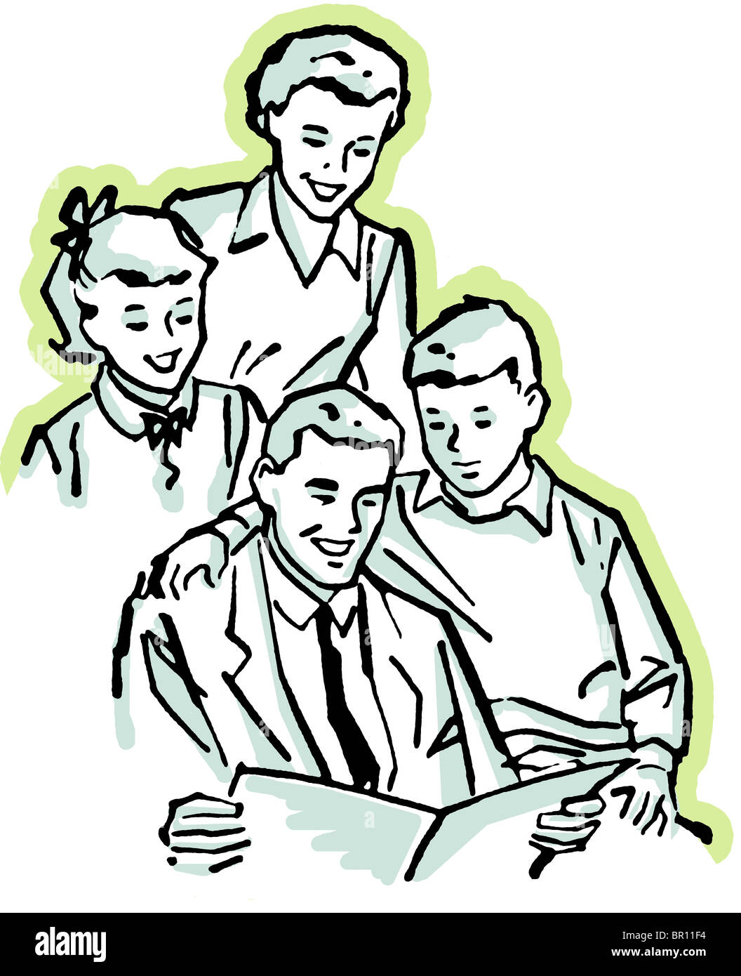 A vintage illustration of a family working together Stock Photo - Alamy
