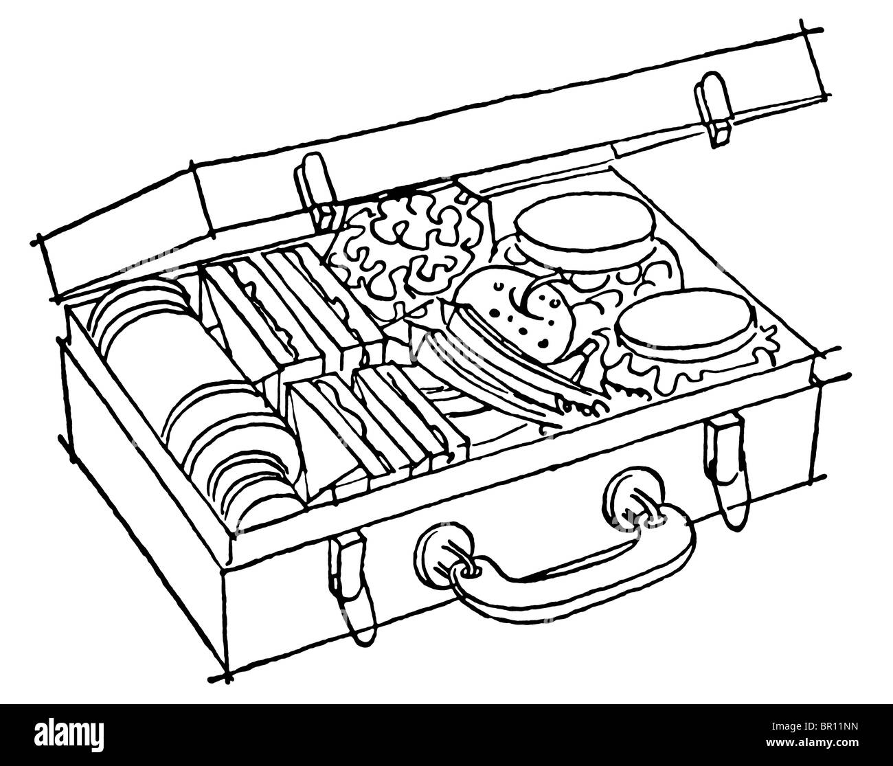 A Black And White Version Of A Full And Luscious Looking Picnic Basket