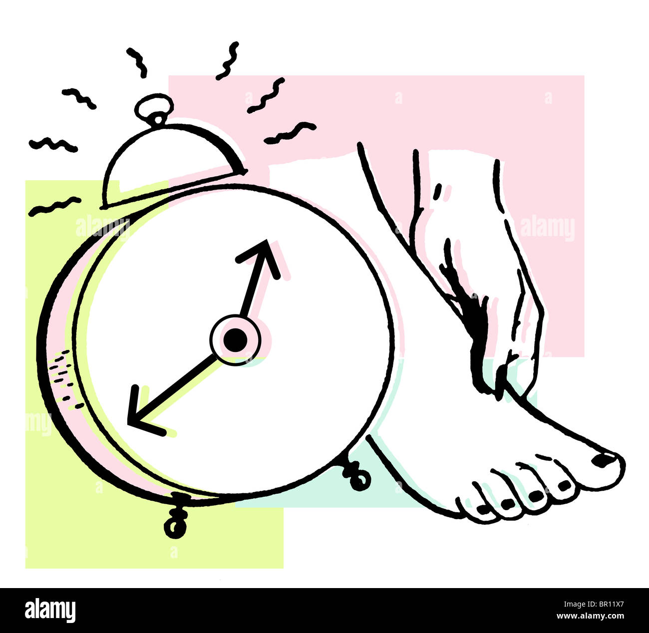 An illustration of a clock and a foot Stock Photo - Alamy