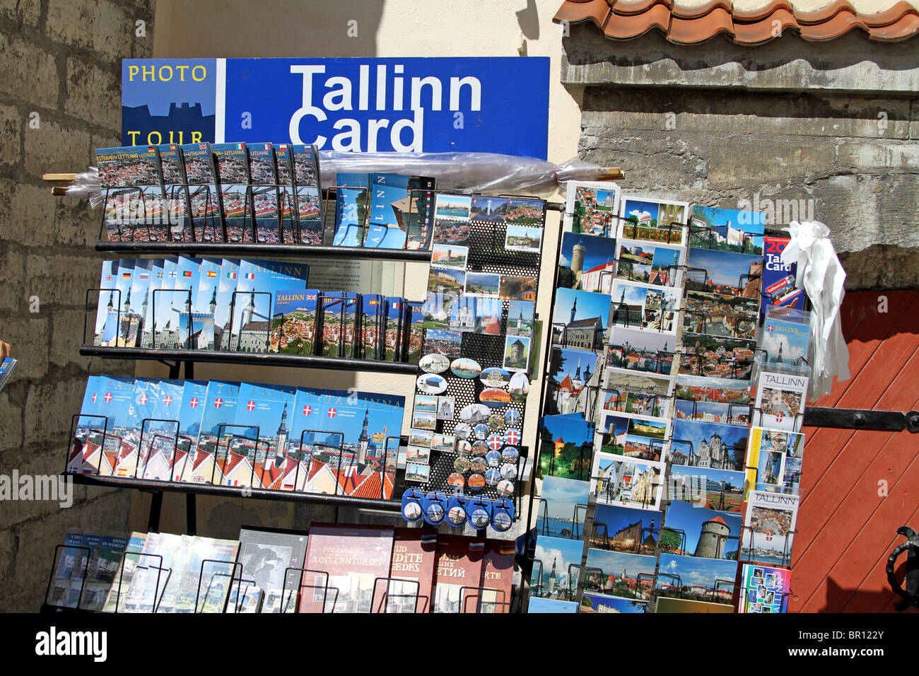 Postcards on a postcard stand for tourists in Tallinn, Estonia Stock ...