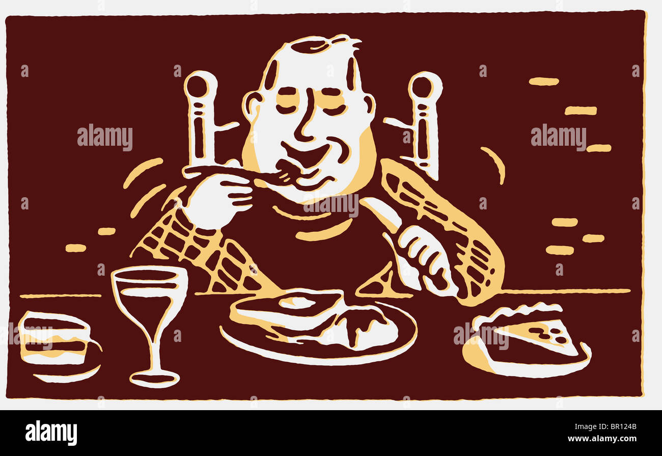 A print of a robust man over indulging Stock Photo - Alamy