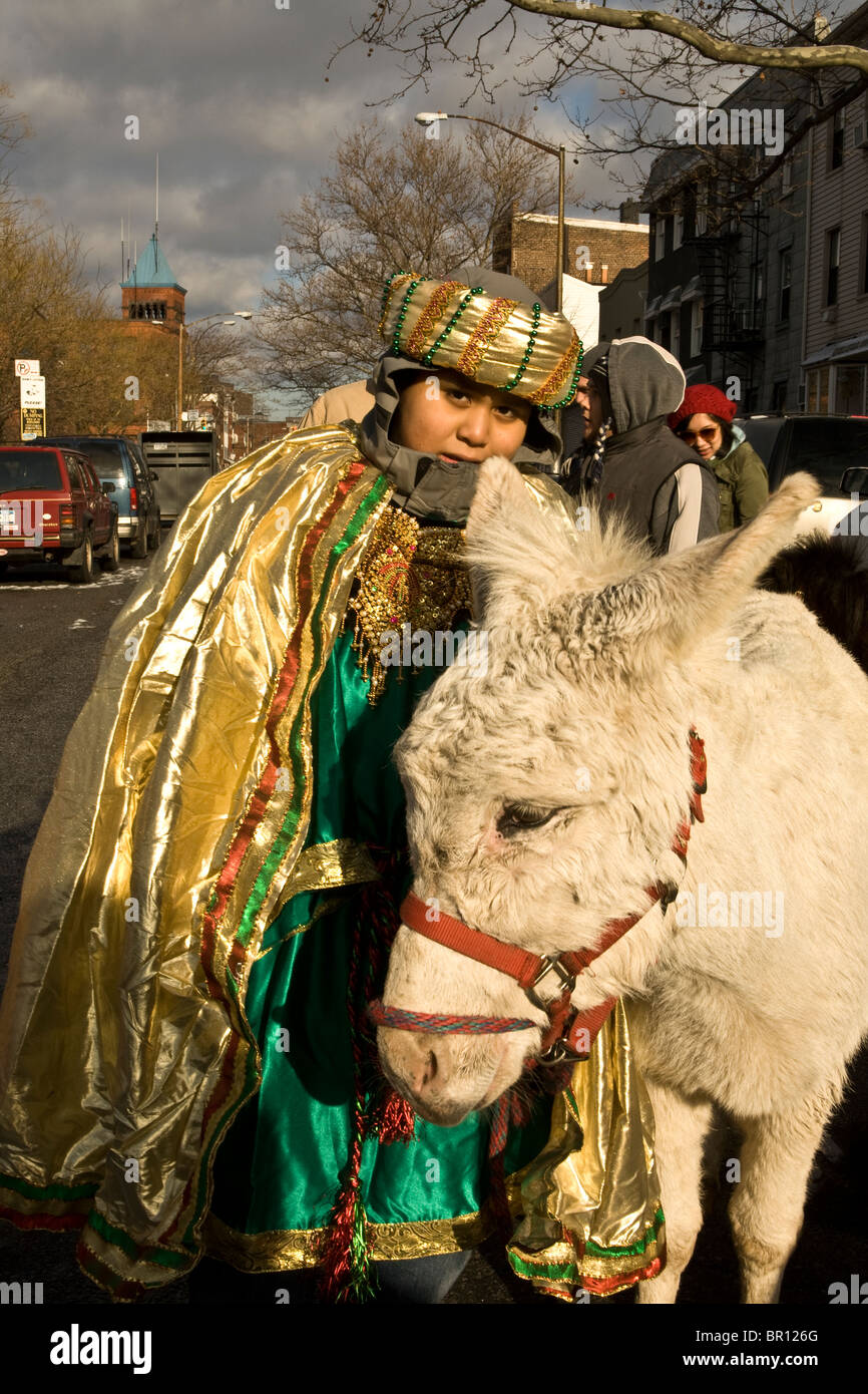 One of the young Three Kings at the Three Kings Day Parade in Brooklyn ...