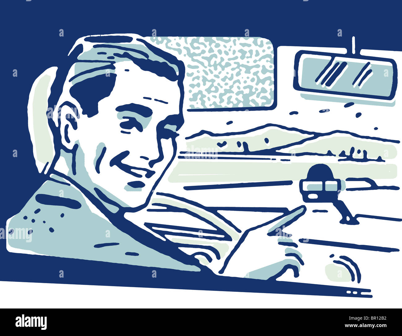 A vintage print of a man driving a car Stock Photo - Alamy