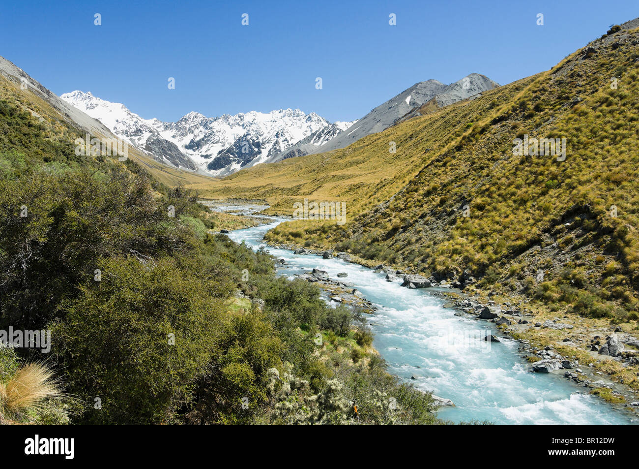 New Zealand, South Island, Arrowsmith Range. Cameron River Stock Photo ...