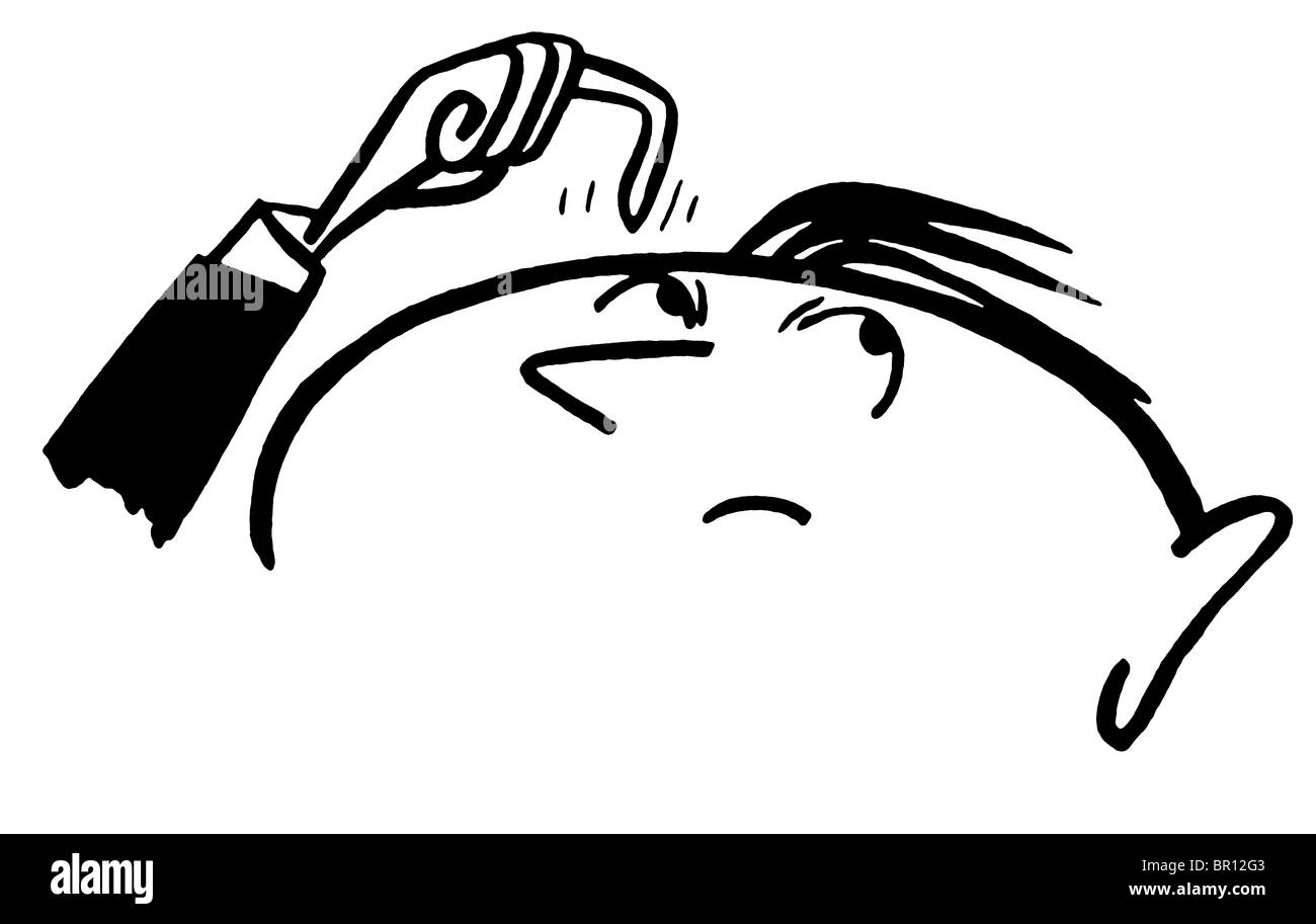 A black and white version of a cartoon style drawing of a confused man ...