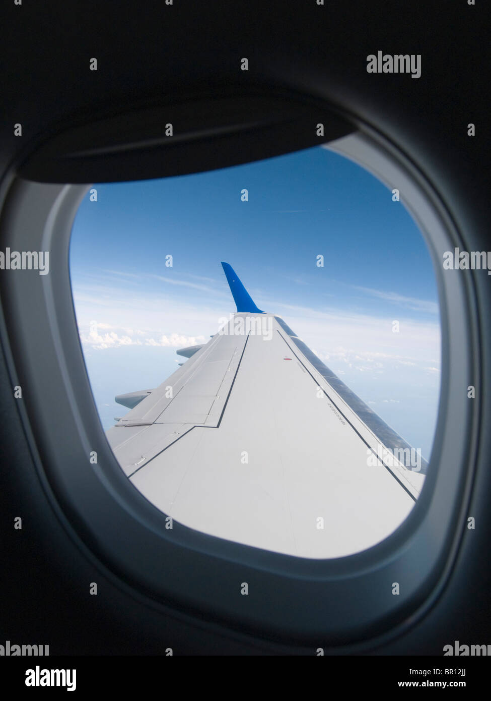 Looking out a commercial airplane window flying near Providence, Rhode ...