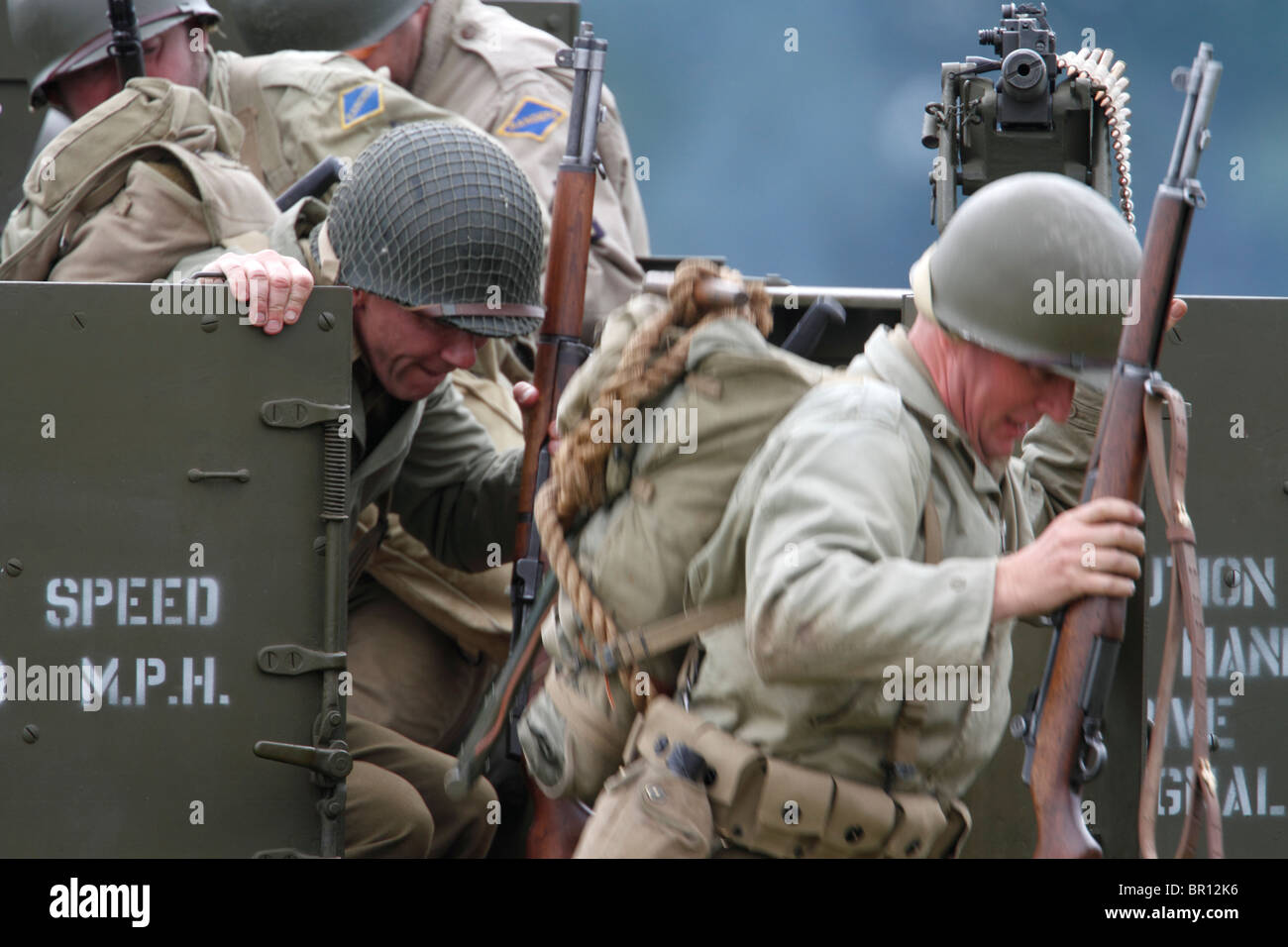 Wwii re enactment infantry dismounting apc hi-res stock photography and ...