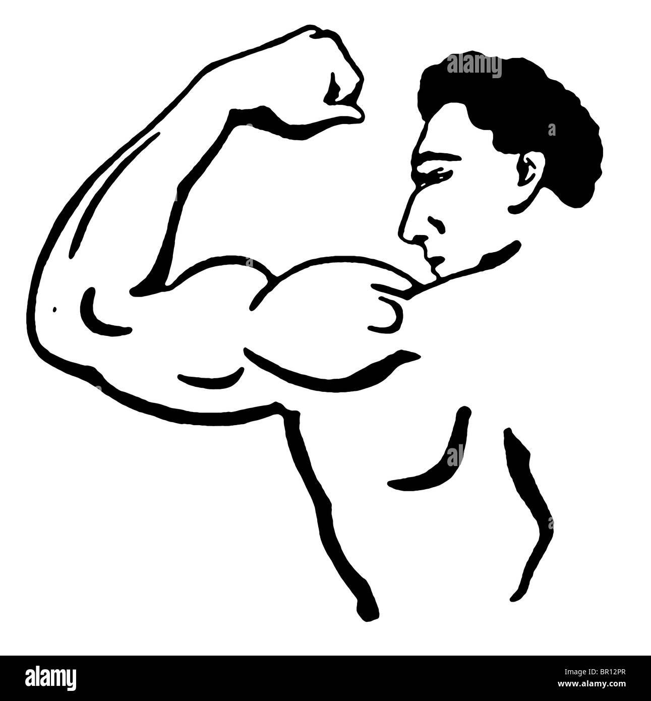 A black and white version of a line drawing of a muscular male Stock ...