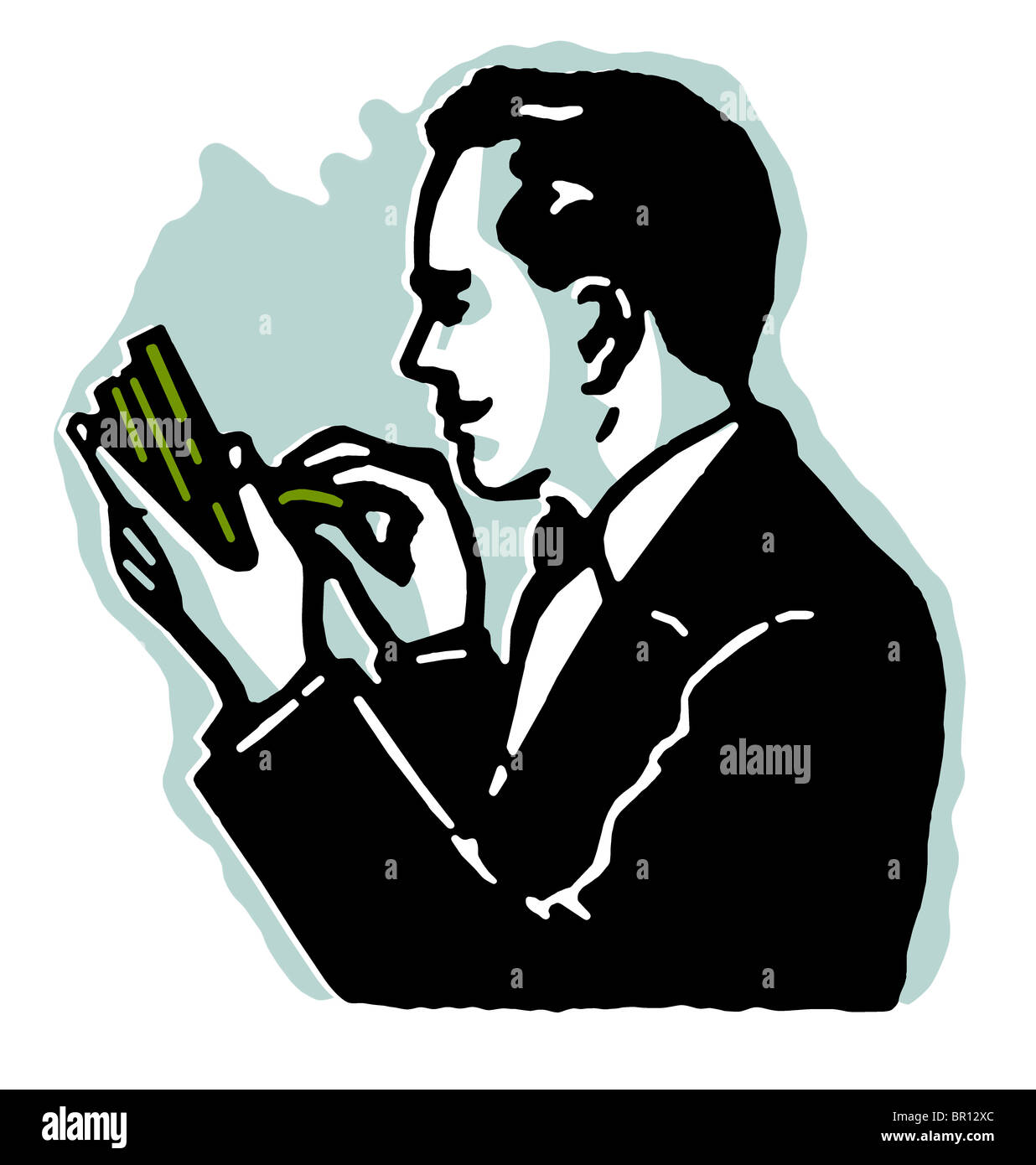 A graphical illustration of a man counting his pennies Stock Photo - Alamy