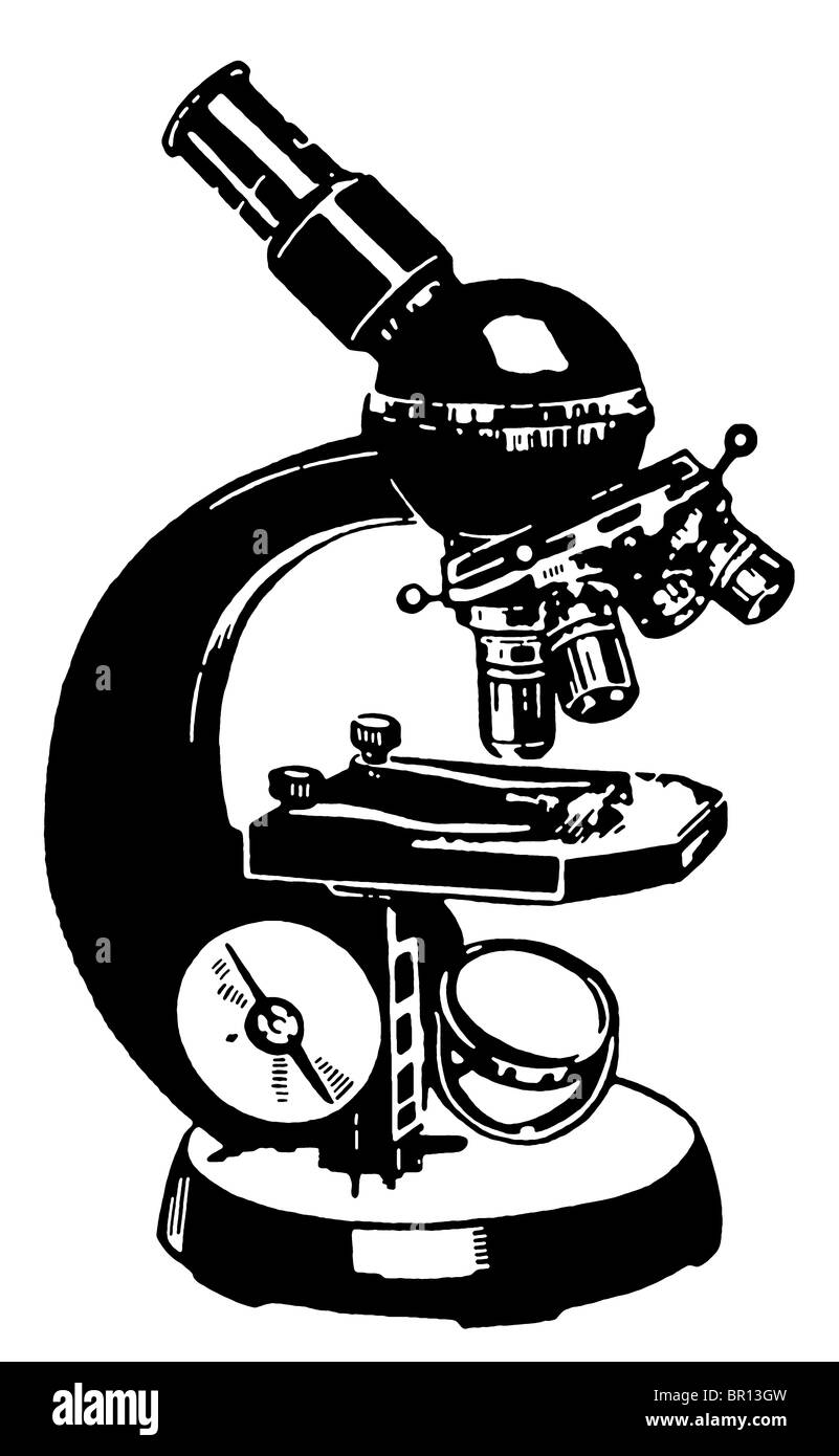 A black and white version of a vintage microscope Stock Photo - Alamy